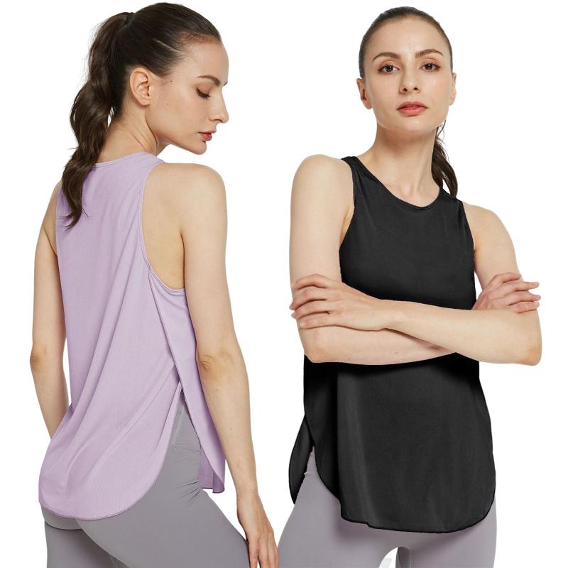 Buy Women's Top Solid Color Loose Fit Yoga Vest Blouse Pullover Quick ...