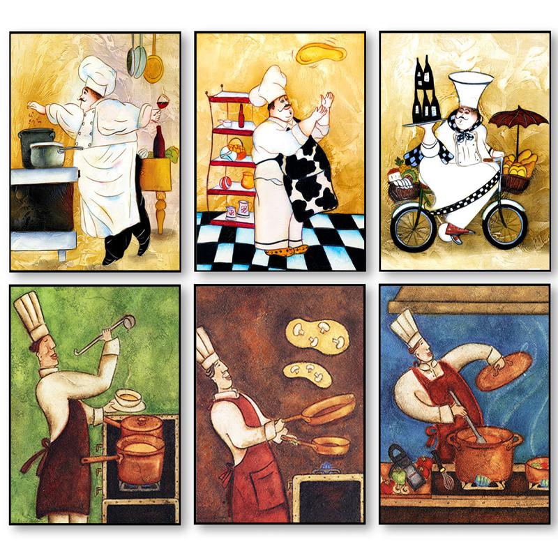 Buy Modern Cartoon Pasta Cook Art Canvas Painting Wall Art Pictures ...