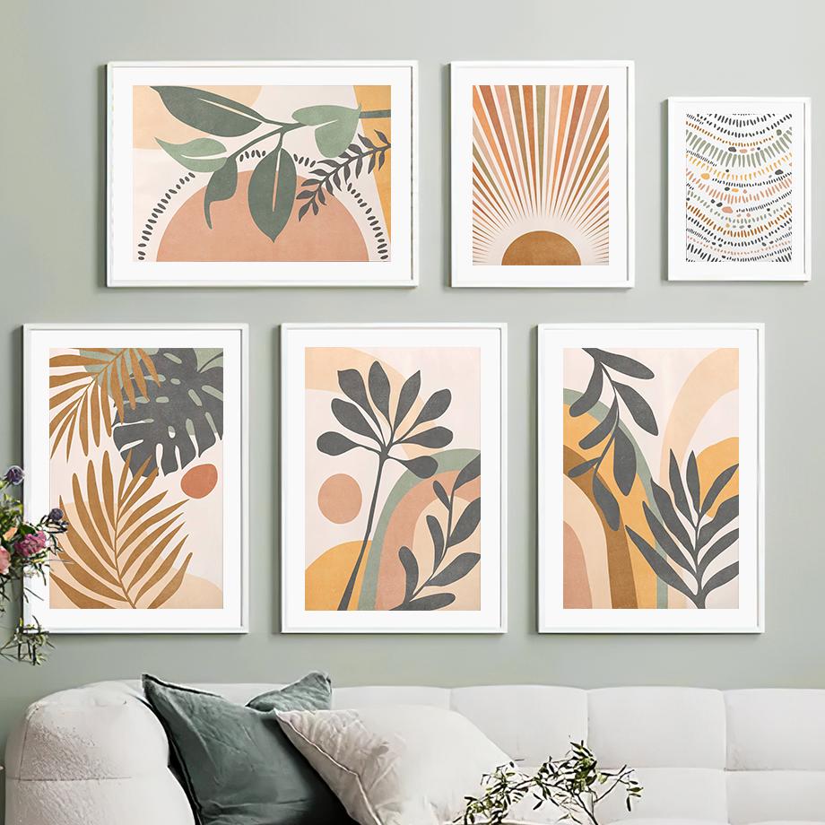 Monstera Blatt Sonne Regenbogen Abstrakte Boho Wand Kunst Leinwand Malerei Nordic Poster Und ...