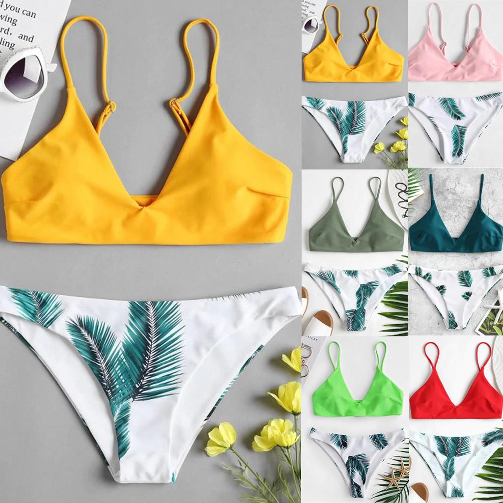 Buy Women Print Push-Up Padded Bra Beach Bikini Set Swimsuit Beachwear ...