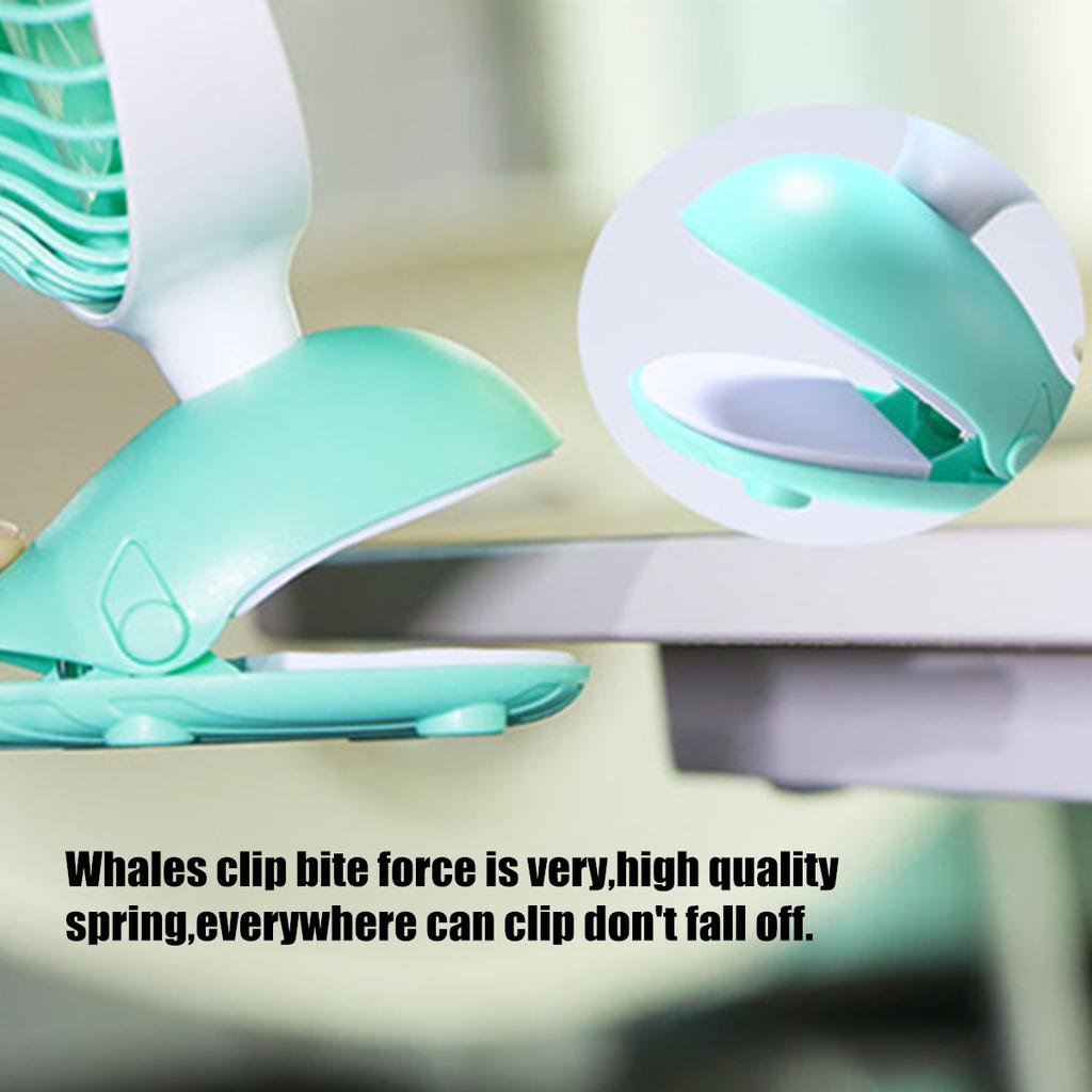 Buy 3Colors Whale Clip Fan Mini USB Rechargeable Quiet Cooling Desk ...