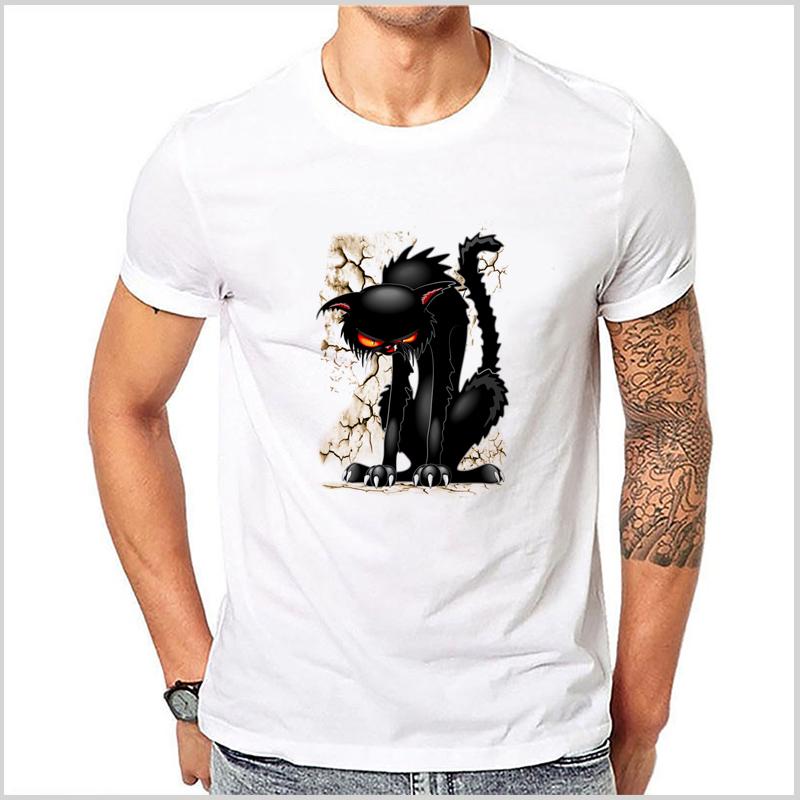 Buy Men White Top Black Cat Evil Angry Funny Character T Shirt at ...