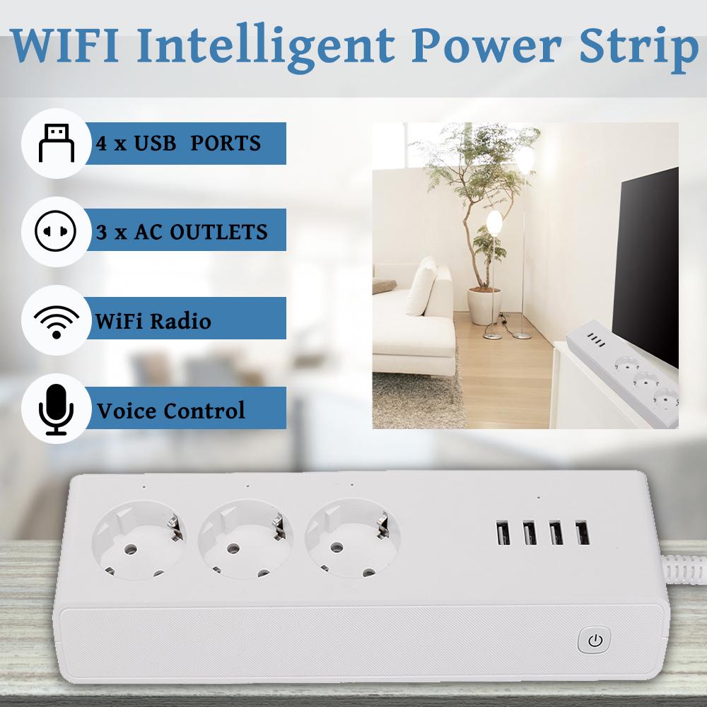 Multi-function WiFi Smart EU Plug Wall Outlet USB Socket Alexa Google ...