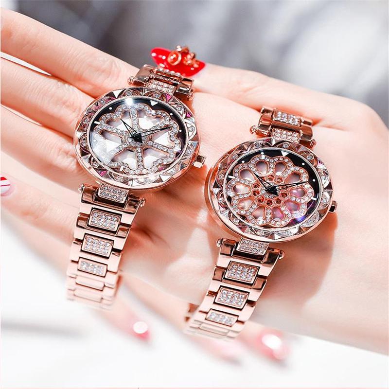 Buy Luxury Girl Diamond Dial Golden Women Watches Leather Ladies Gift ...