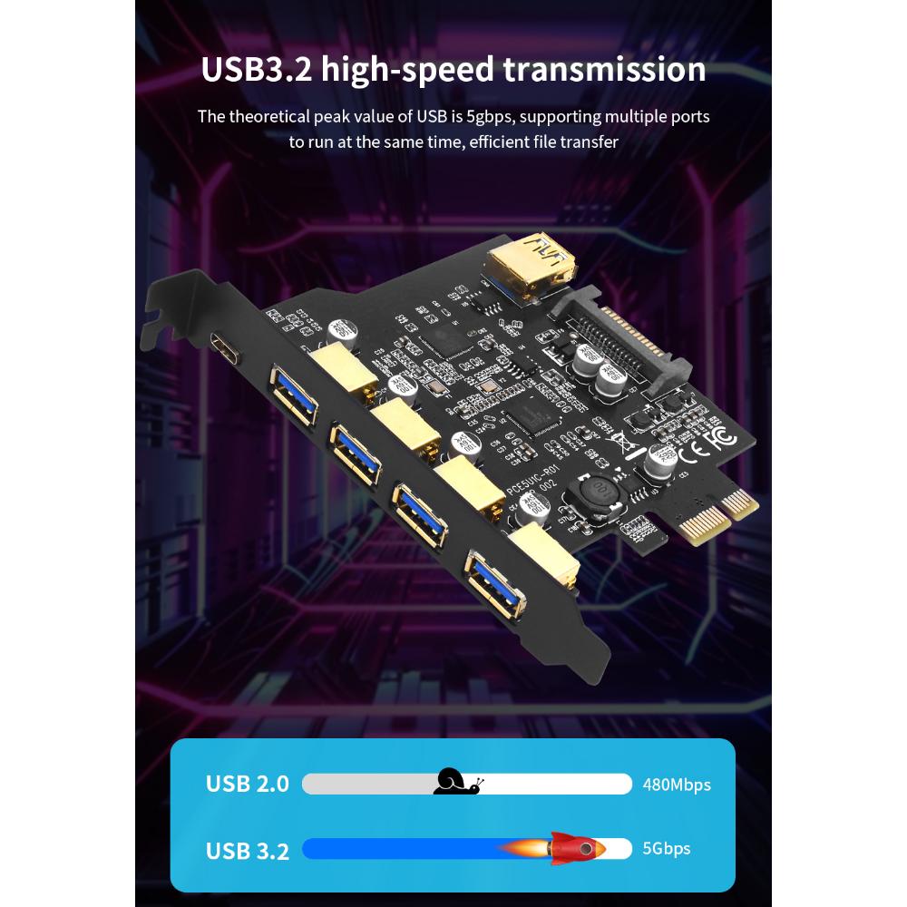 Cheap TISHRIC 5Gbps 5 Port USB3.2 TYPE-C PCIE Expansion Card Adapter ...