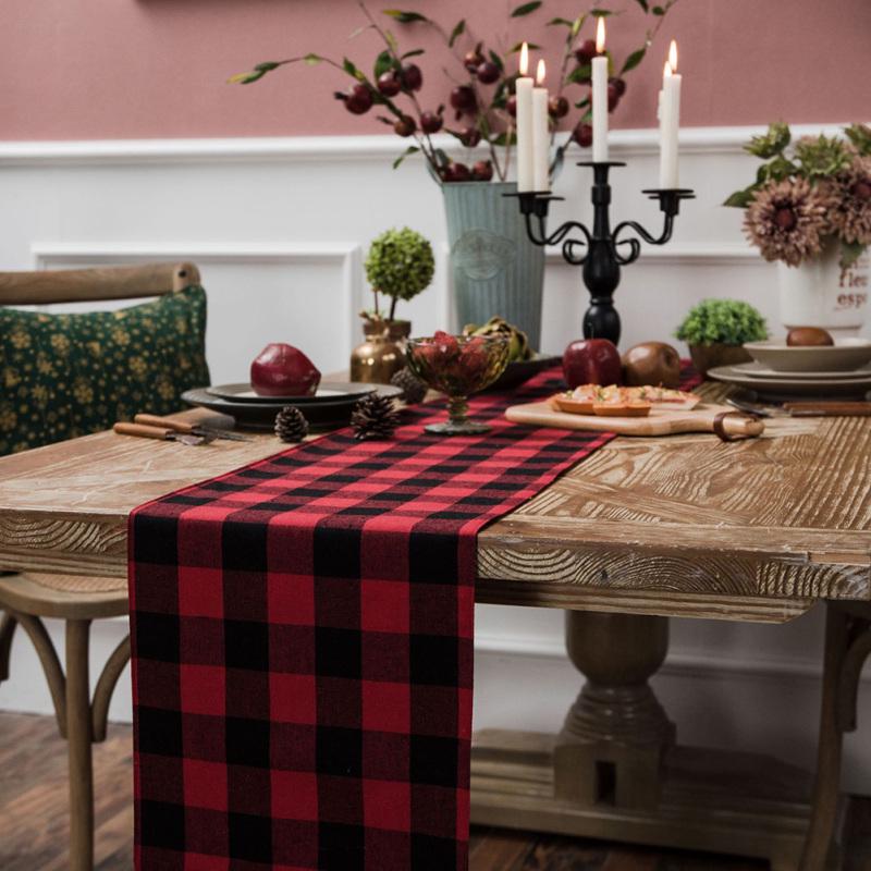 Buy Christmas Red Black Plaid Table Runner Napkin Decoration for TV ...