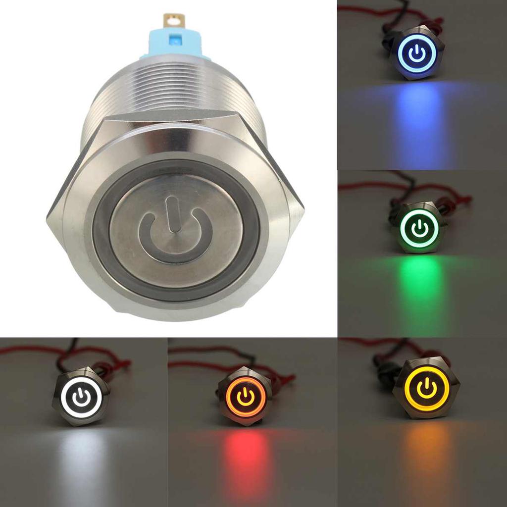 22mm 6 Pin LED Light Angle Eye Push Button Self-locking POWER Latching ...