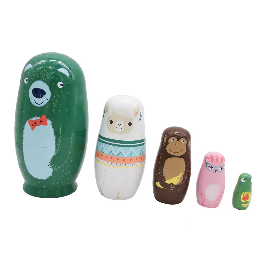 Buy 5PCS Wooden Animal Russian Nesting Doll Babushka Matryoshka Dolls ...