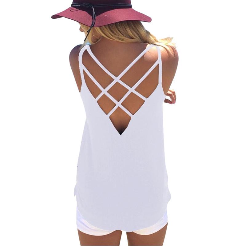 Buy Summer Women's Fashion Casual Deep V Sleeveless Backless Criss ...