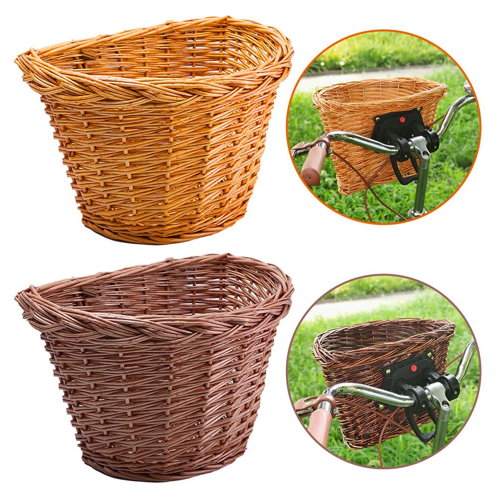 Buy Bicycle Front Handlebar Basket Hand-woven Shopping with Leather ...