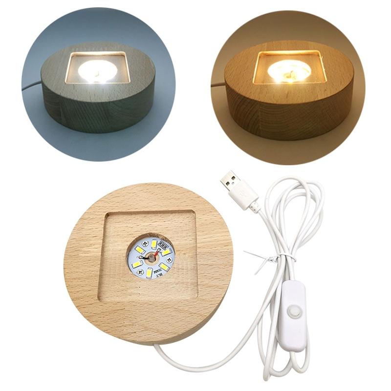 Handmade Wood Ornament Night Lamp Base Stand LED Light 3D Crystals ...