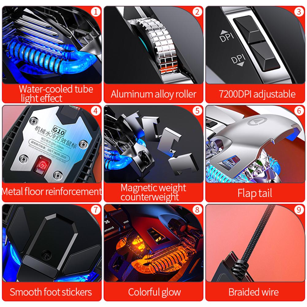Buy G10 Hollow Mechanical Game Mouse 7200dpi All-keys Macro Programming ...