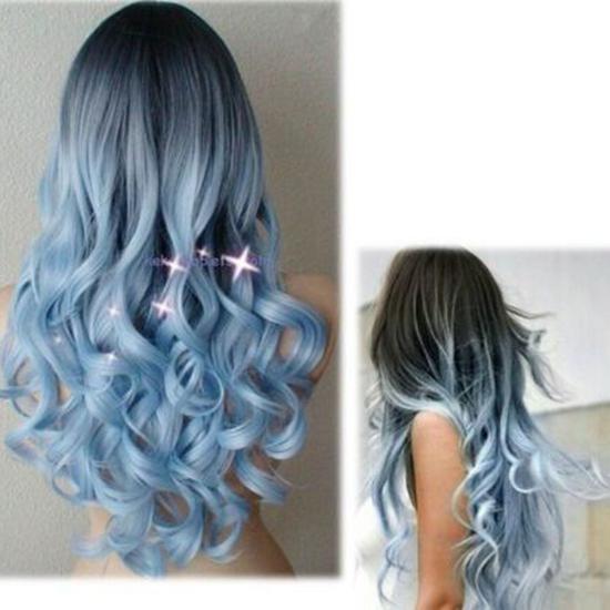 Buy Gradient Color Style Lace Front Wigs Hair Long Body Curly Wavy with ...