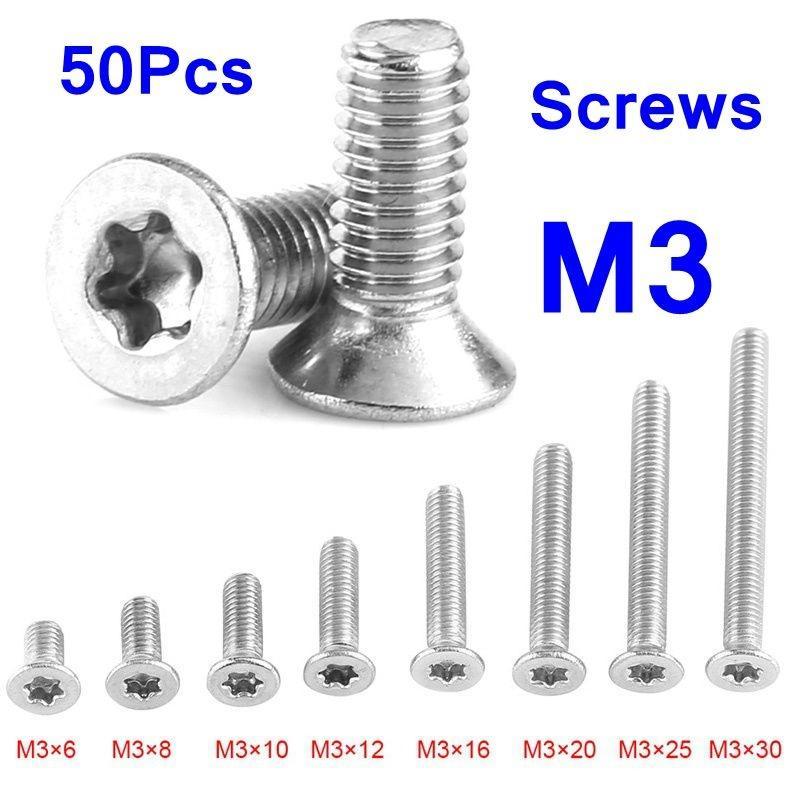 Thread Dia 3mm M3 Torx Flat Head Machine Screws Assortment Kit Pack Of