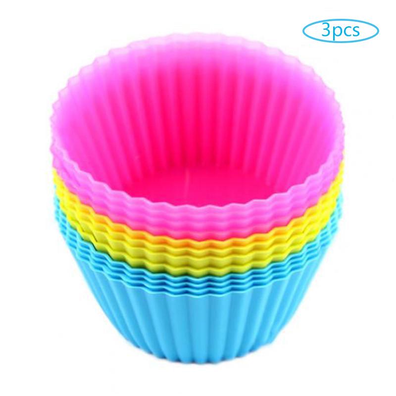 Buy 3pcs Soft Silicone Round Cake Muffin Chocolate Cupcake Liner Baking ...