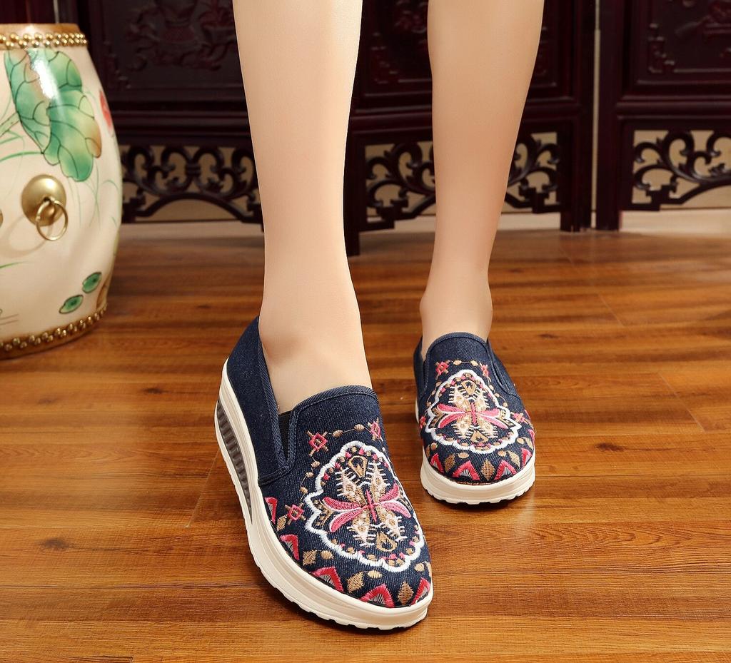 Buy Embroidered Women Shoes Ethnic Vintage Cotton Fabric Loafers Shoes ...