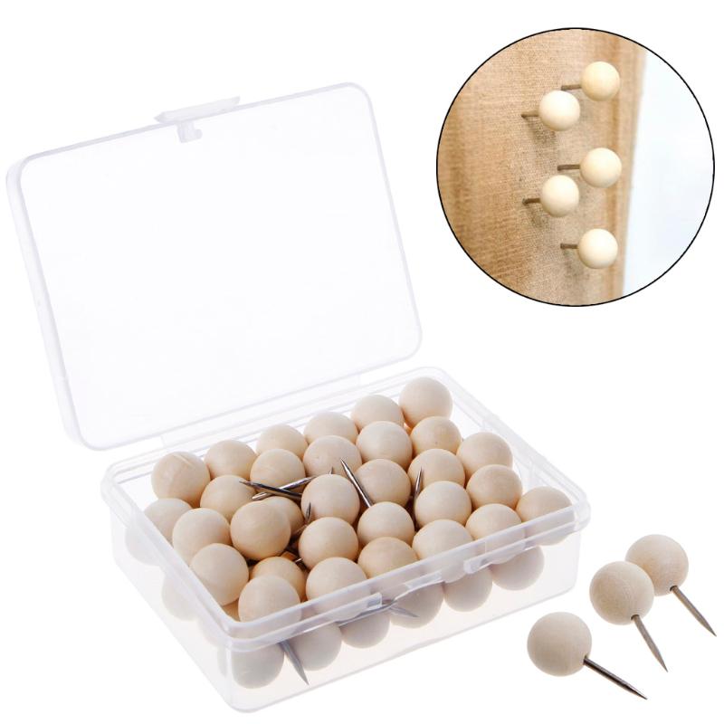 Cheap 60 Pcs Round Wooden Thumbtack Creative Decorative Drawing Push ...