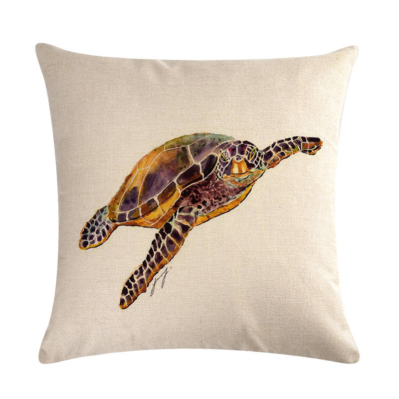 Turtles Cotton Linen Cushion Cover Fun of Ocean Animal Decorative ...