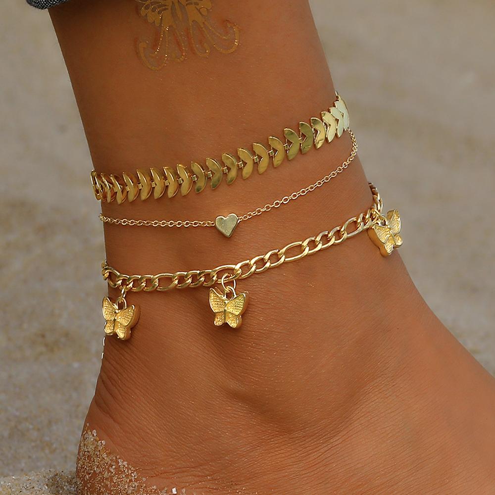 Satın alın Ankle Bracelets for Women Gold Color Butterfly Multilayer ...