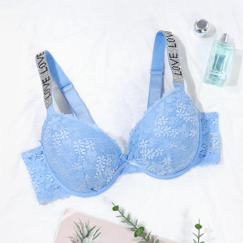 Cheap Women's Bra Sexy Rhinestone Lace Bras Semi-Sheer Letter Print ...
