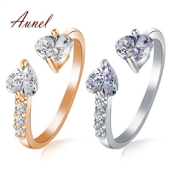 Buy Women Double Love Open Top Ring Sparkling Copper Wedding Bridal ...