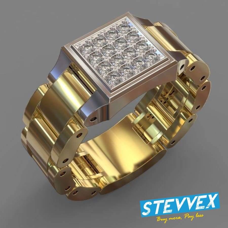 Buy Luxury Modern Men Rings Creative Watch Shaped Two Tone Design Rings ...