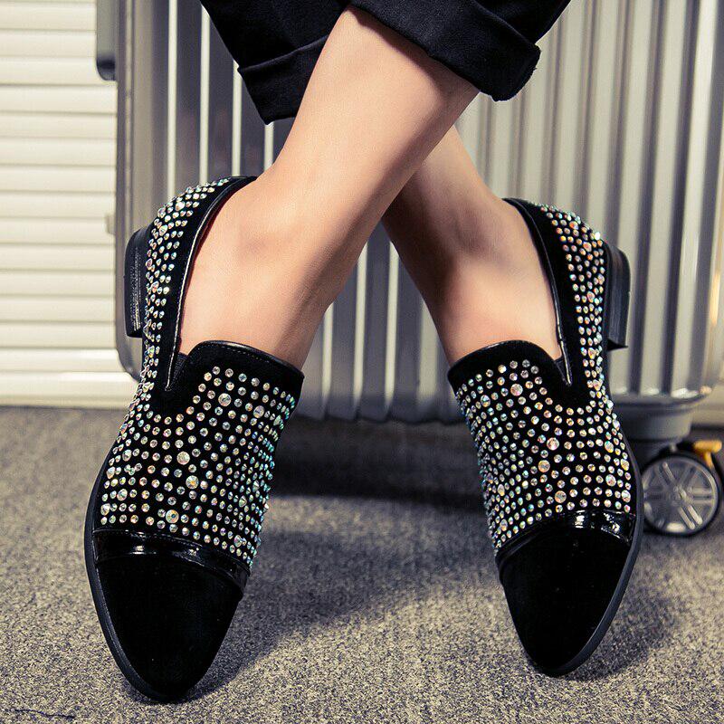 Buy Glitter Crystal Men Loafers Velvet Rhinestone Noble Dress Shoes Man ...