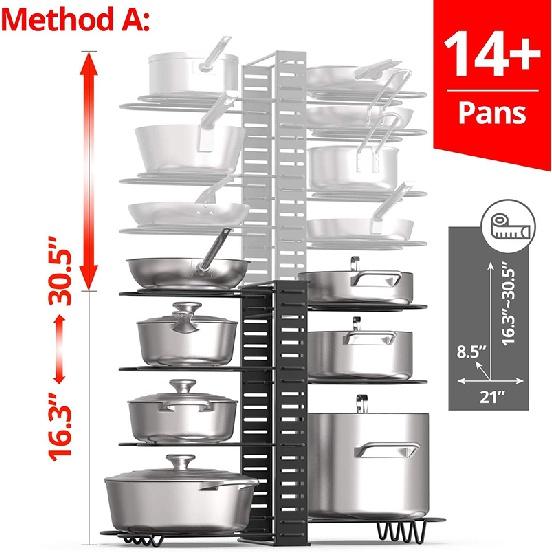 Cheap Multi-Funtion Pot Pan Storage Rack 5 Tiers Pot Frying Pan Lid ...