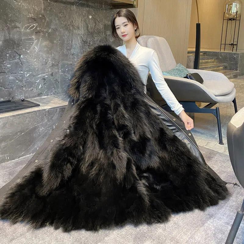 Buy Fashion Winter Pie Overcoat Mid-length Detachable Raccoon Fur Liner ...