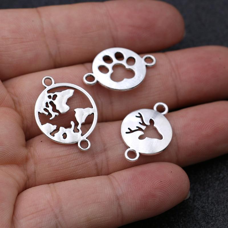 Buy 10pcs Antique Silver Plated Map Heart Charms Connector for Jewelry ...