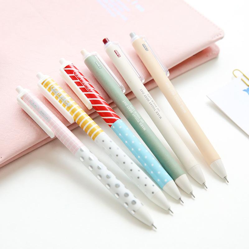 6pcs Pure Life Gel Pen Simple Click Type 0.5mm Black Color Pens for ...
