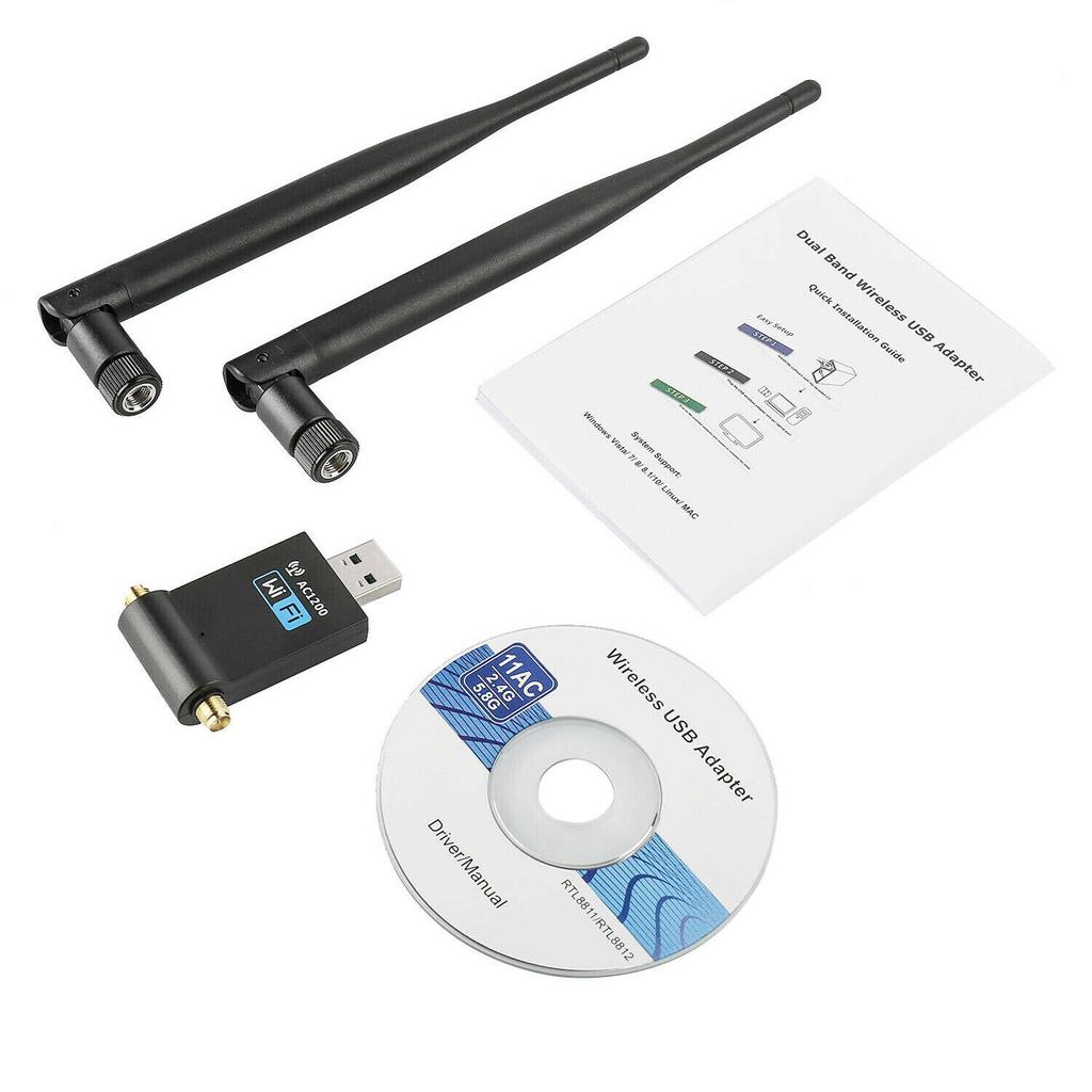 AC1200Mbps WiFi Adapter 2.4/5.8GHz Dual Band WLAN Receiver Stick Dongle ...