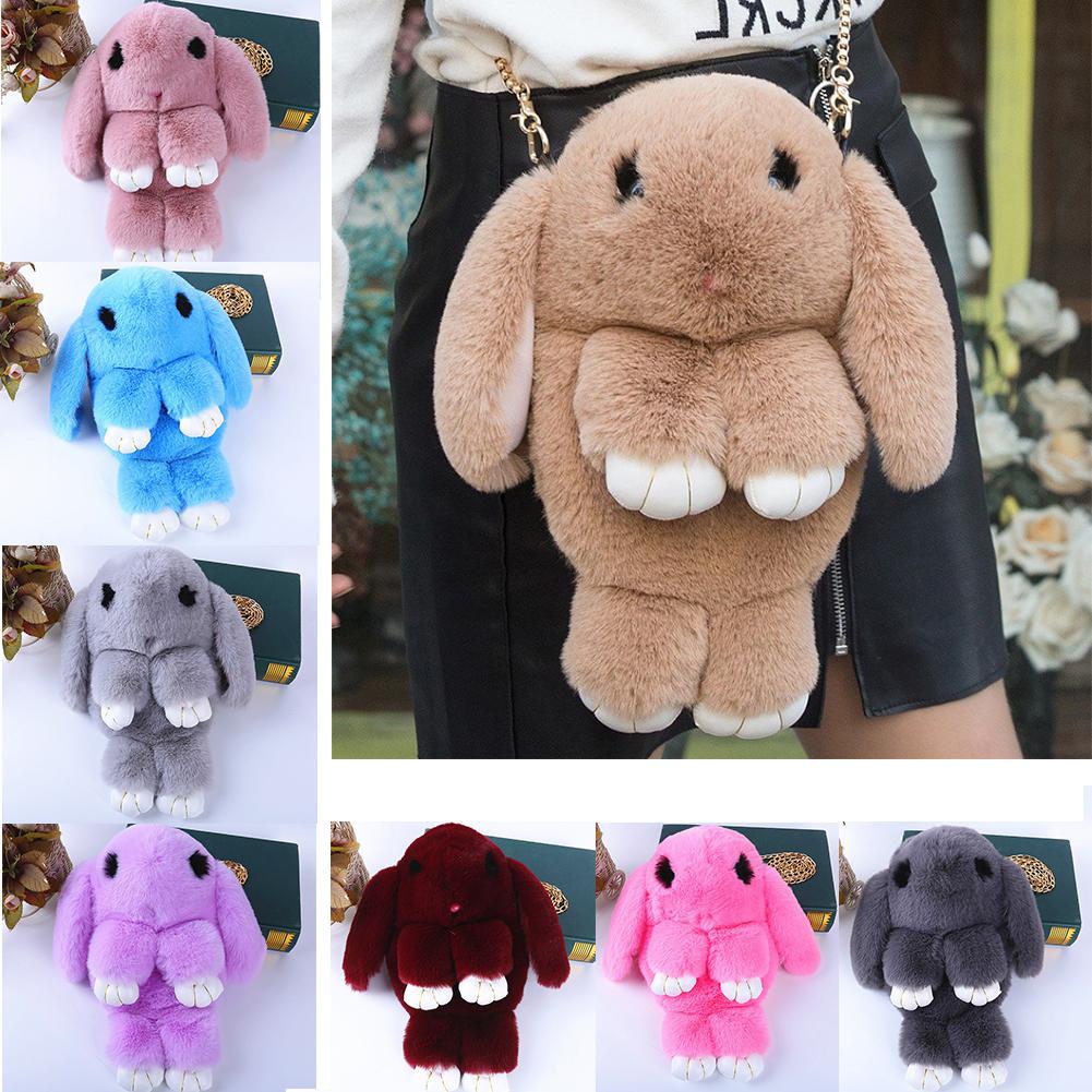 Buy Cute Bunny Plush Bag Messenger Bag Women Rabbit Fur Pompoms Chain ...