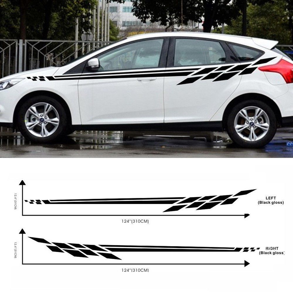 Buy 2X Car Racing Black Long Stripe Graphics Side Body Vinyl Decal ...