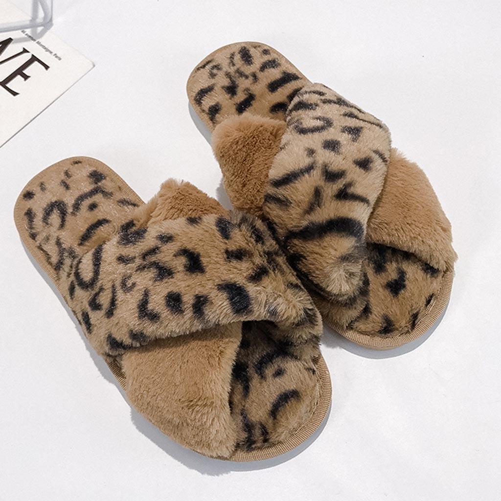 Buy LEADER Women Warm Leopard Plush Soft Slippers Indoors Anti-slip ...