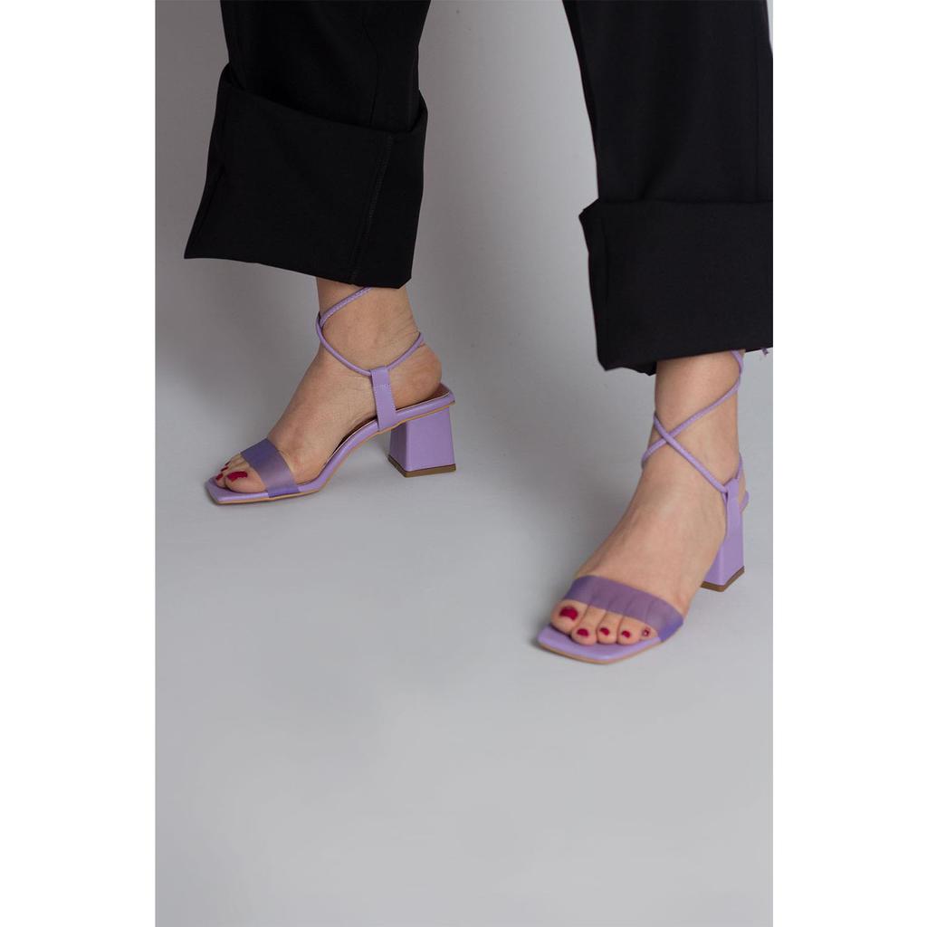Buy Lilac Color Single Strap Corded Sandals Thick Heeled Casual Shoes ...