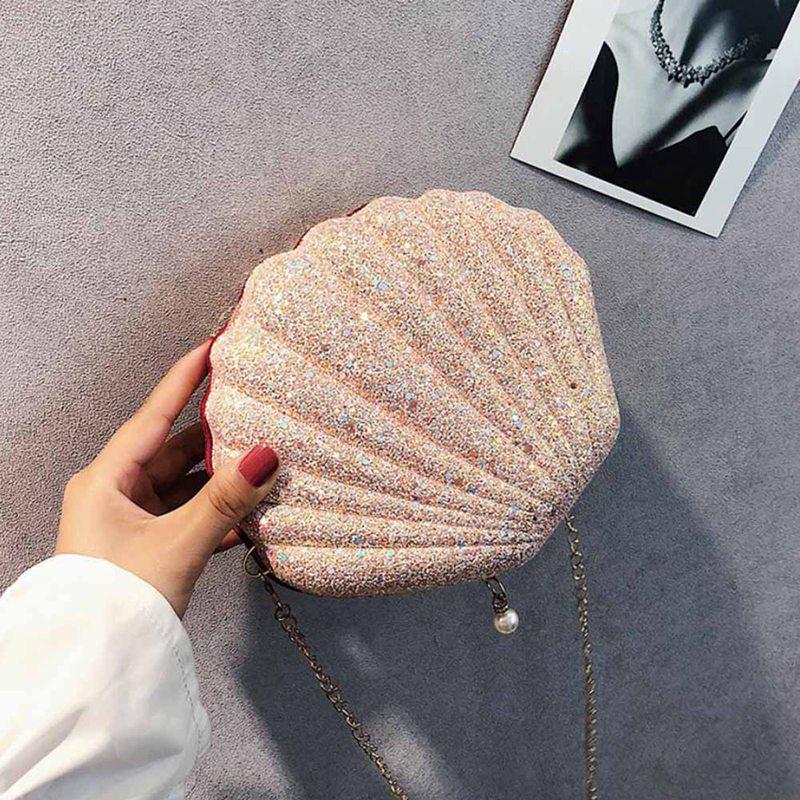 Buy Sparkling Sequined Shell Shaped Bag Women Mini Shoulder Messenger ...