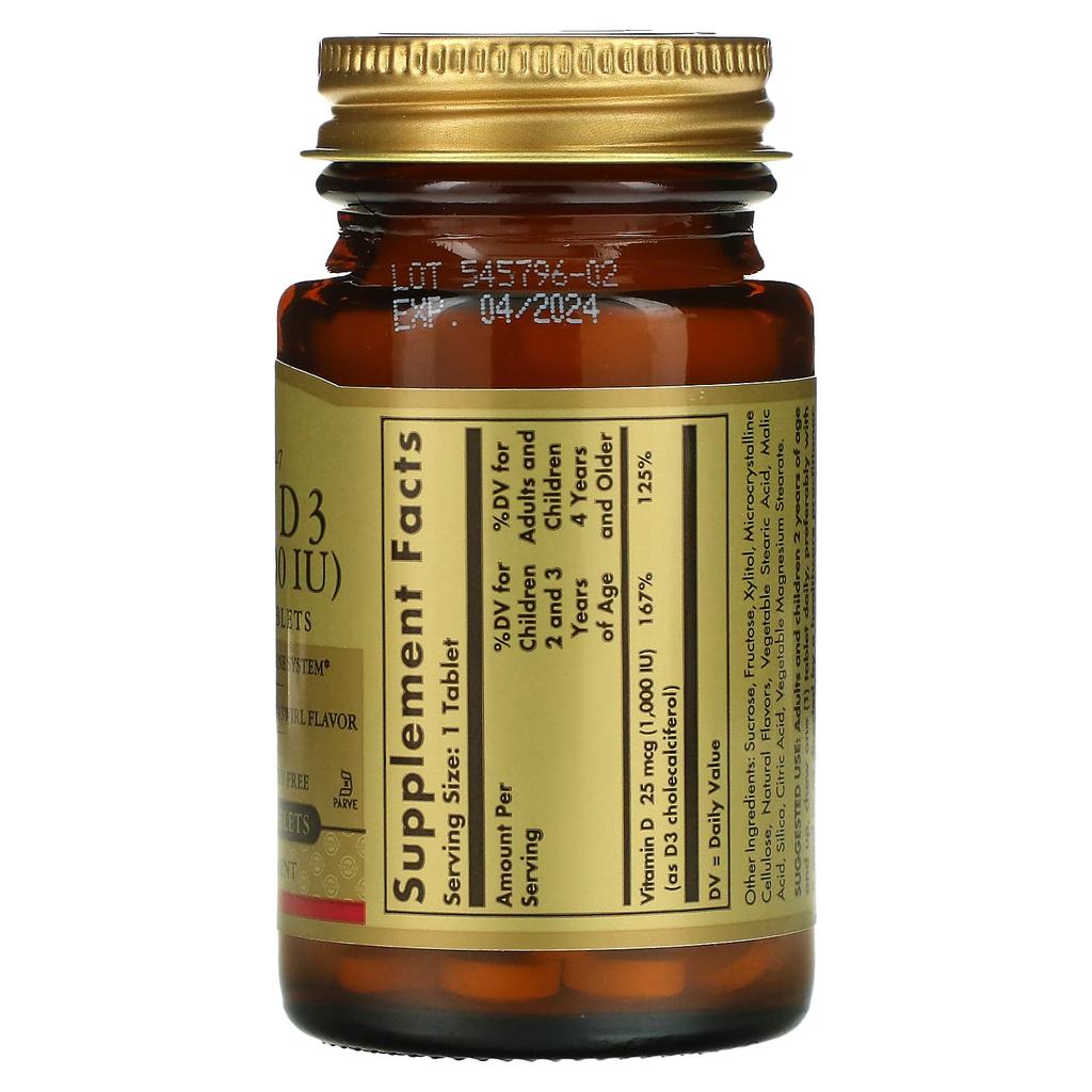 Buy Solgar, Vitamin D3, Natural Strawberry Banana Swirl, 25 mcg (1,000 ...