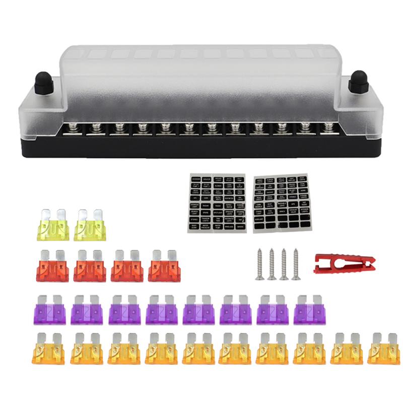 Buy Plastic Car Vertical 12-way Fuse Block + 24 Medium-sized Fuses ...
