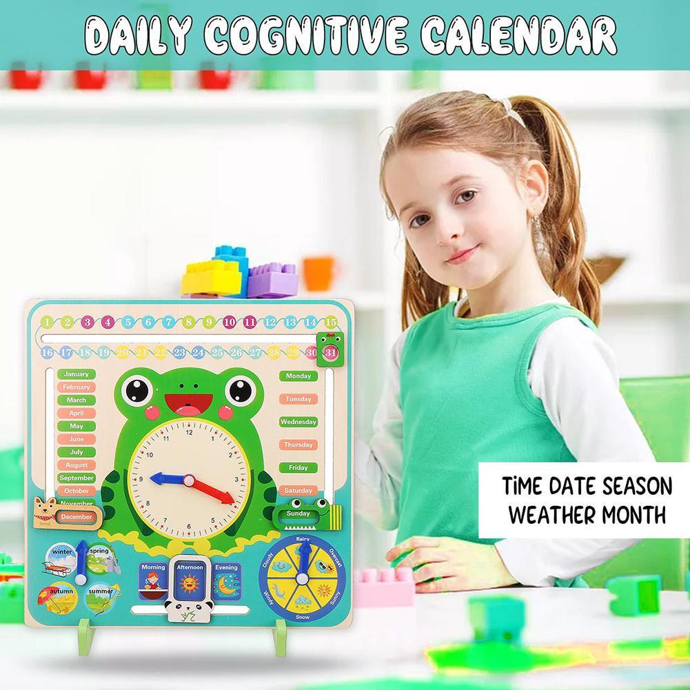 Wooden Calendar Clock Educational Weather Season Toy Clock Learning for ...
