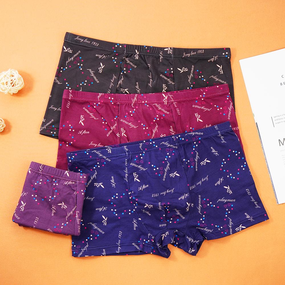 Buy 4 Pcs Men's Cotton Boxers Elastic Breathable Print Pattern Briefs ...