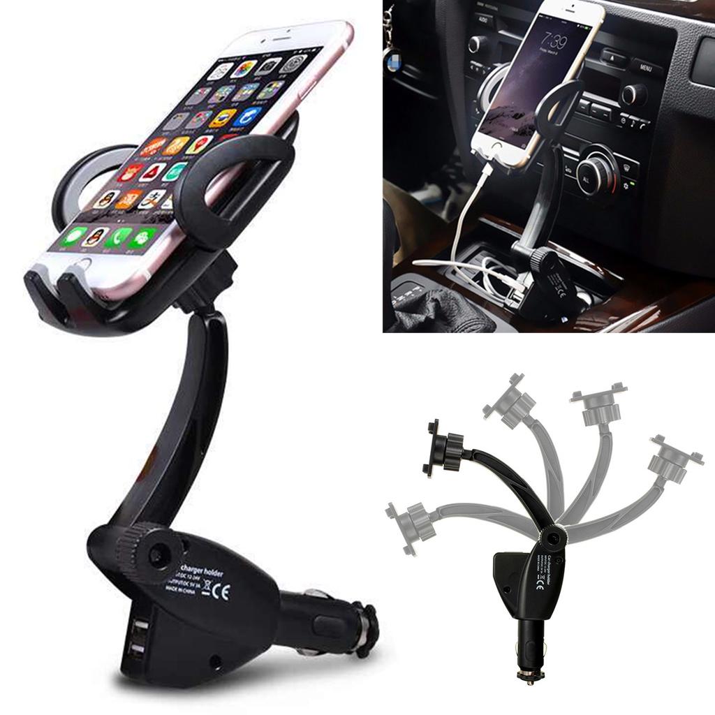 Buy Car Cigarette Phone Holder Mount Stand ABS Dual USB Charger Lighter ...