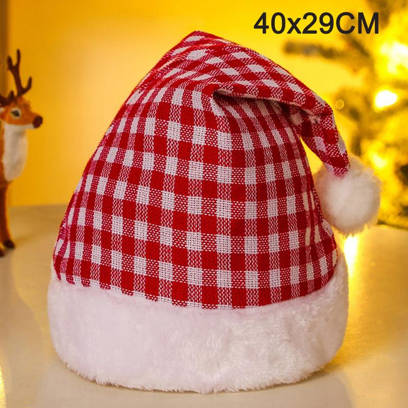 Buy Luxury Thickening Plush Christmas hat Cartoon Checker Santa Hat ...