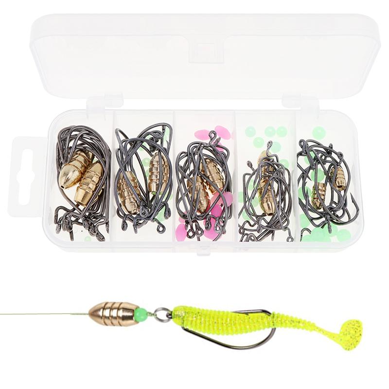 Buy 110pcs Texas Rig Soft Lure Hook Kit with Crank Hook Bullet Copper ...