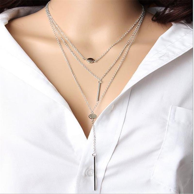 Buy Europe Jewelry Simple 3 Layer Necklace Small Dots Fine Metal Rod ...