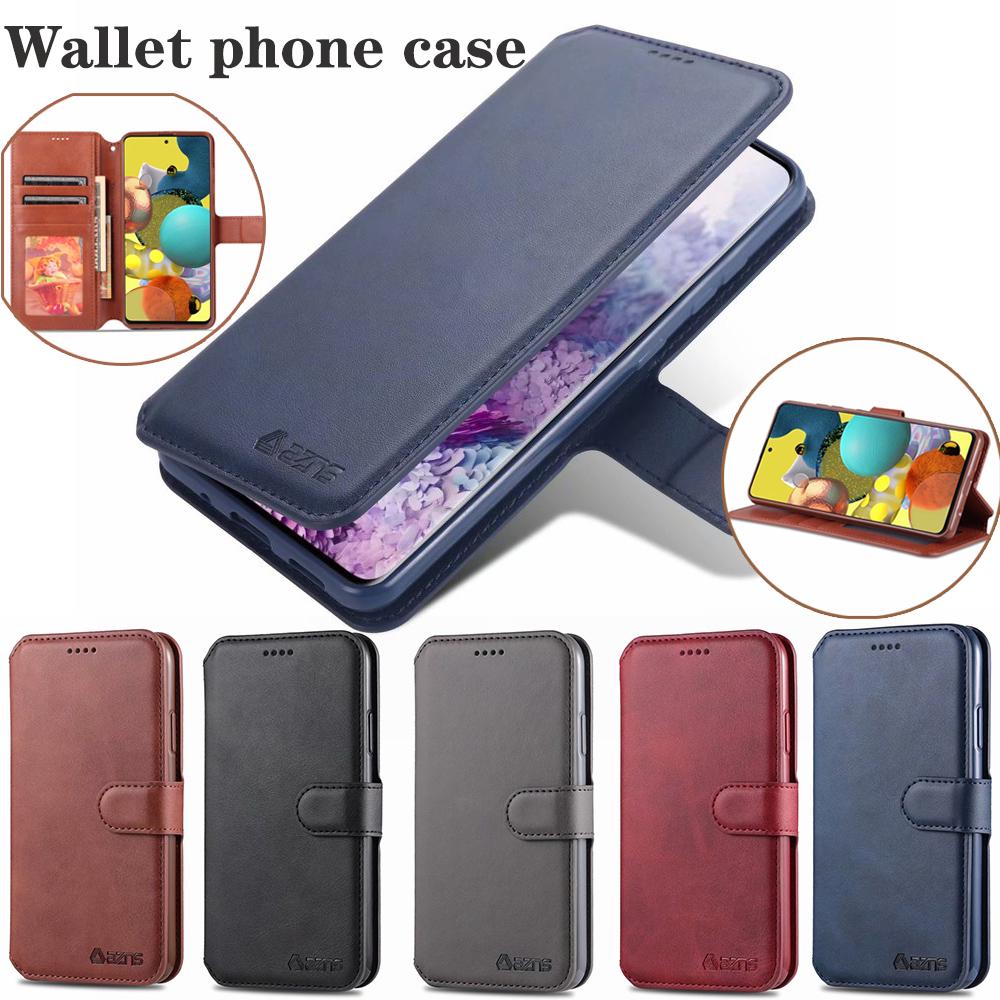 Leather Wallet Clamshell Phone Pouch Cover For Samsung A51 A71 A81 A91 ...