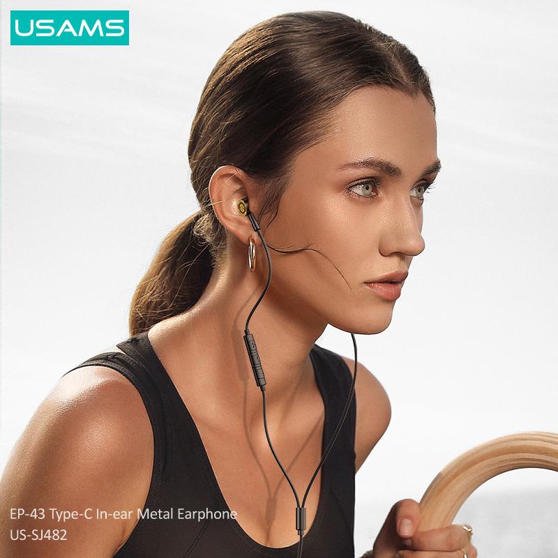 Buy USAMS Type C In-ear Metal Earphone HiFi Stereo Smart Cable Control ...