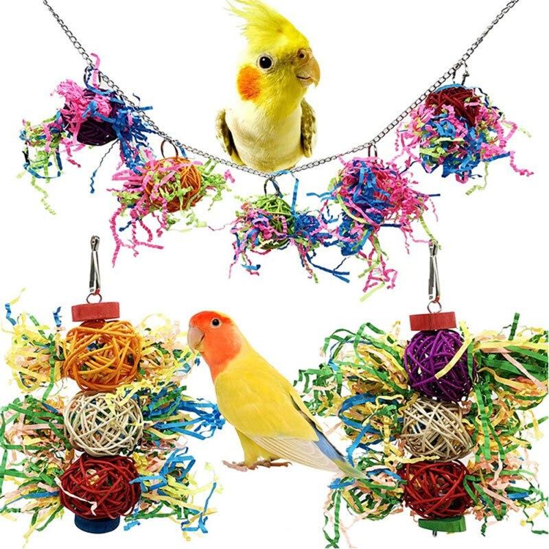 Buy Bird Chew Toys, Parrot Cage Sepak Takraw Toys, Colored Paper Toys ...