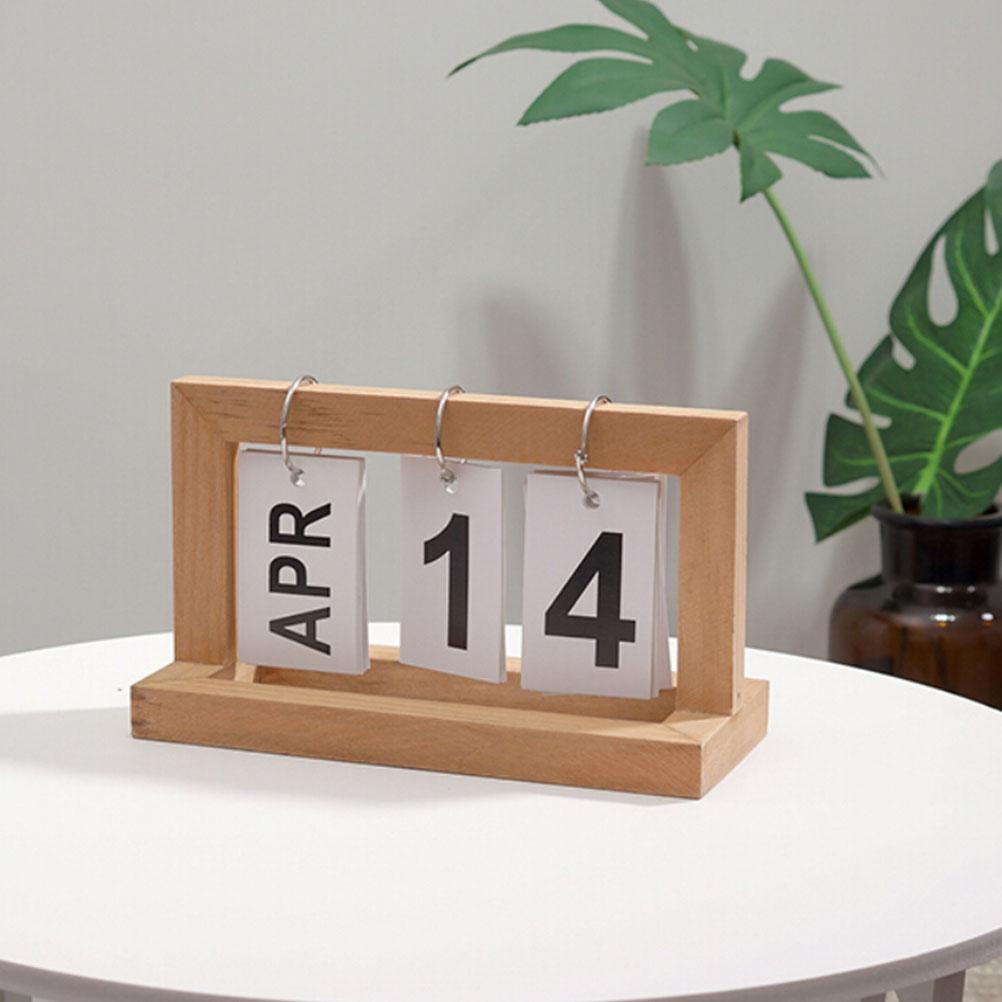 Buy 2pcs Wooden Page Turning Calendar Retro Desktop Perpetual Calendar ...