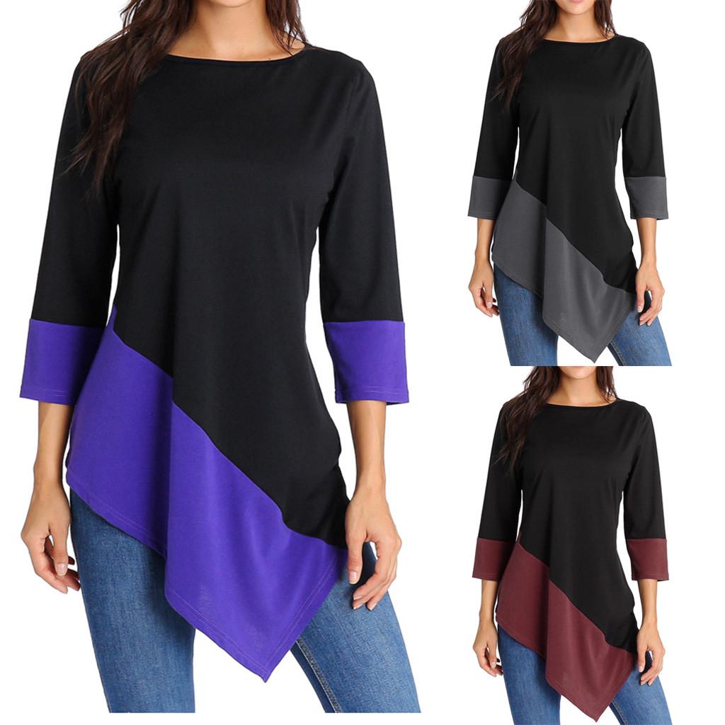 Buy Women Fashion Solid Color Blouse Casual Tunic Loose Tops at ...